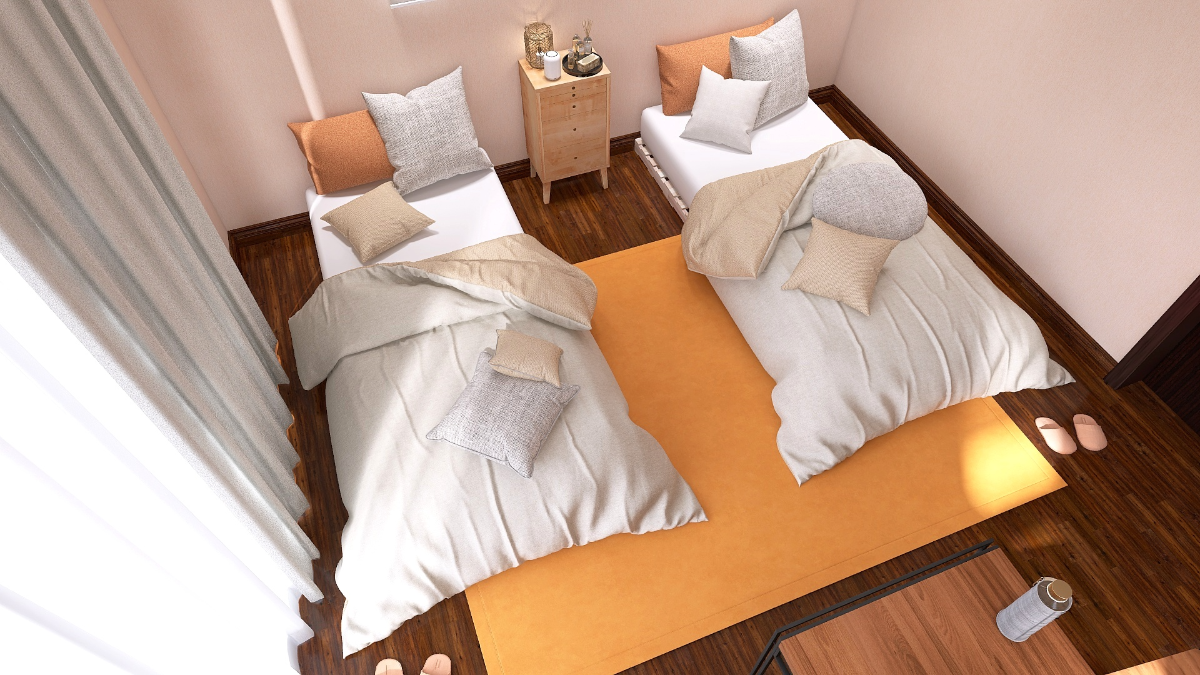ブラウンとオレンジで優しげに！8畳寝室のリラックスコーディネート | カヴァースインテリア