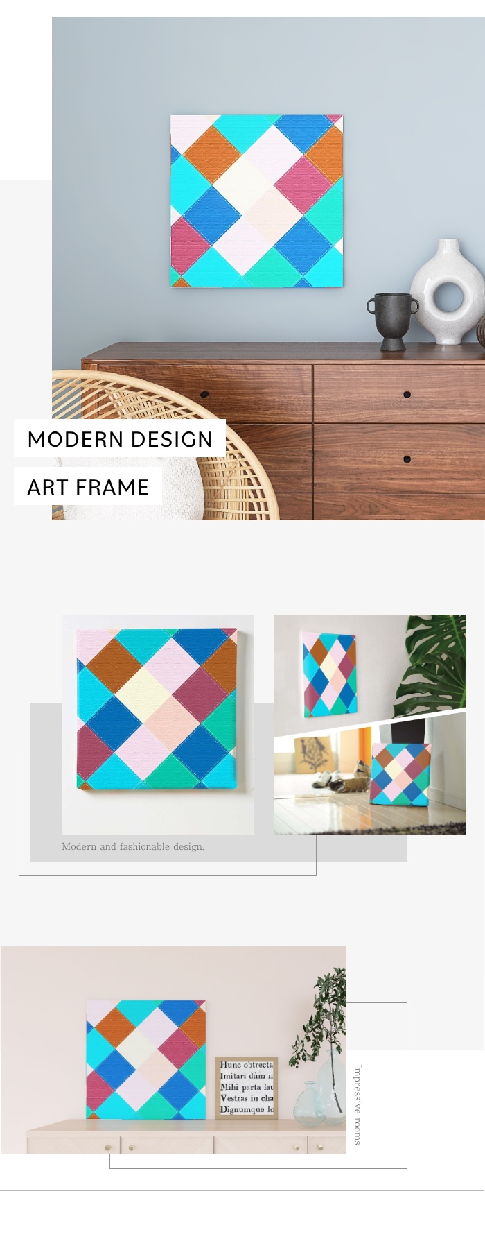 カラフルなスクエア柄がポップでお洒落 北欧雑貨ならファブリックパネルの詳細 | カヴァース